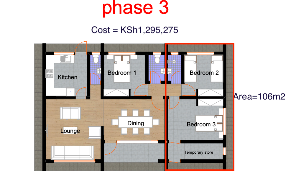 Jengapolepole house plan: 4 bedroom, 3 bath, build cost 4,769,813 KSh ...